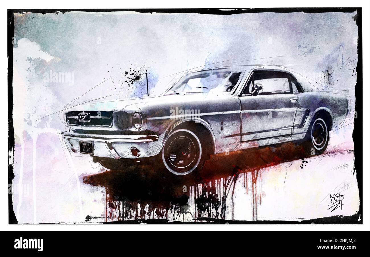 Illustration of an early Ford Mustang Stock Photo - Alamy