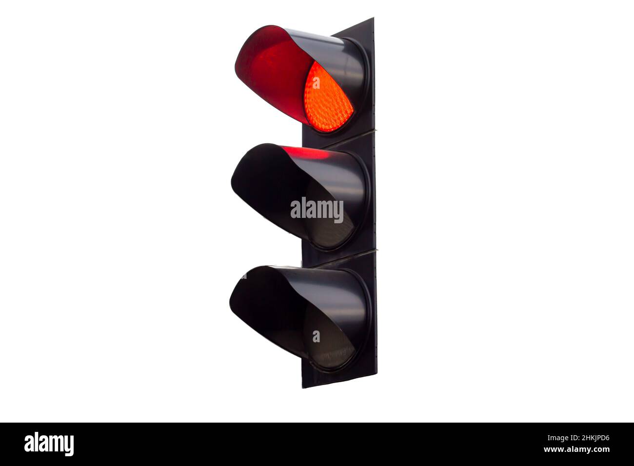 Red traffic light, red color on the traffic light isolated on white ...