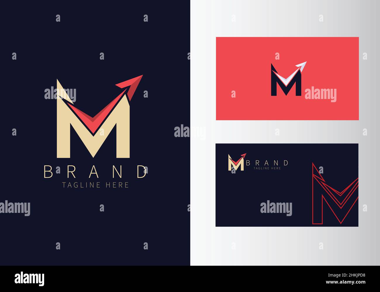 Abstract Initial Letter M Travel Logo. Gold Color Shape with Red Arrow ...