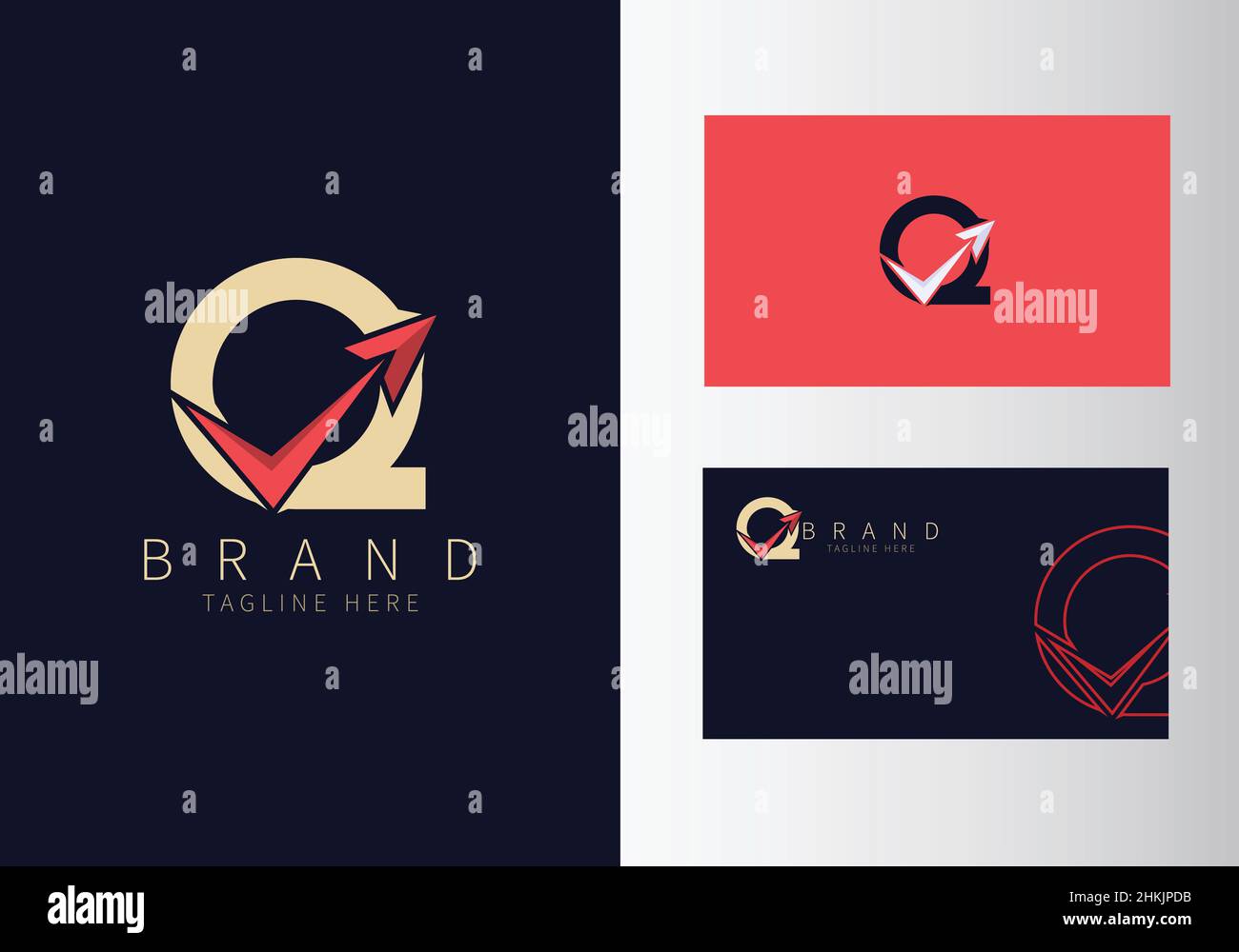 Abstract Initial Letter Q Travel Logo. Gold Color Shape with Red Arrow ...