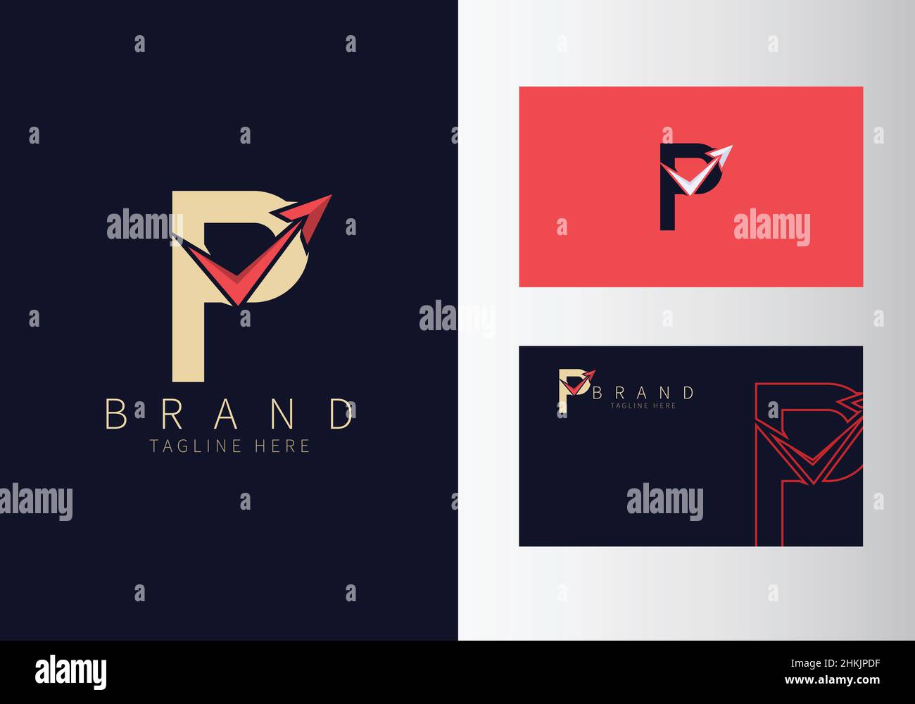 Abstract Initial Letter P Travel Logo. Gold Color Shape with Red Arrow ...