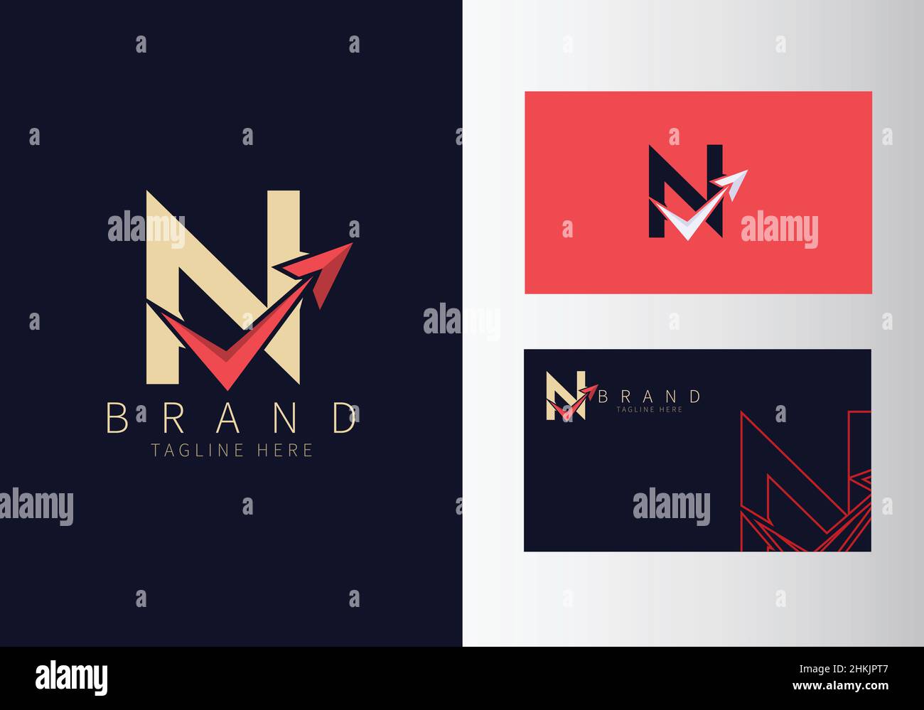 Abstract Initial Letter N Travel Logo. Gold Color Shape with Red Arrow ...