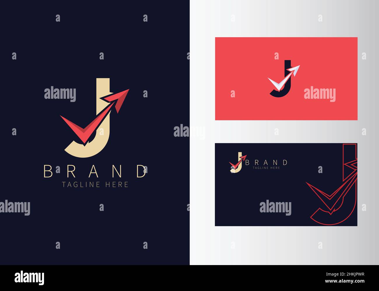 Abstract Initial Letter J Travel Logo. Gold Color Shape with Red Arrow ...