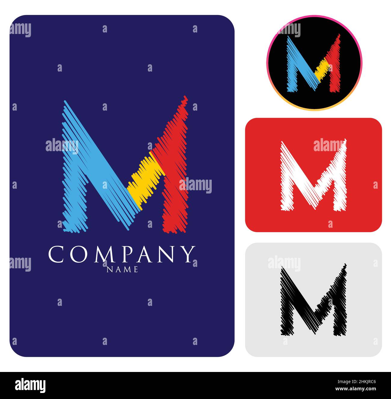 Blue, Black, Red, and White Colorful alphabet Abstract letter M logo ...
