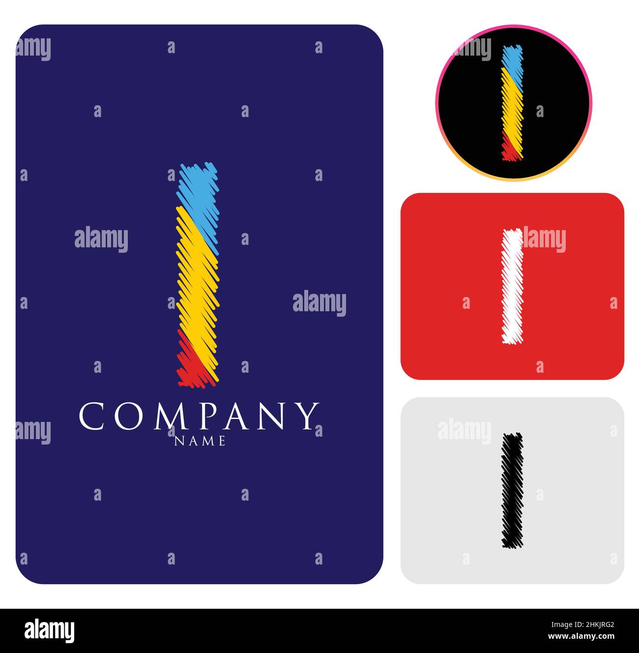 Blue, Black, Red, and White Colorful alphabet Abstract letter I logo ...