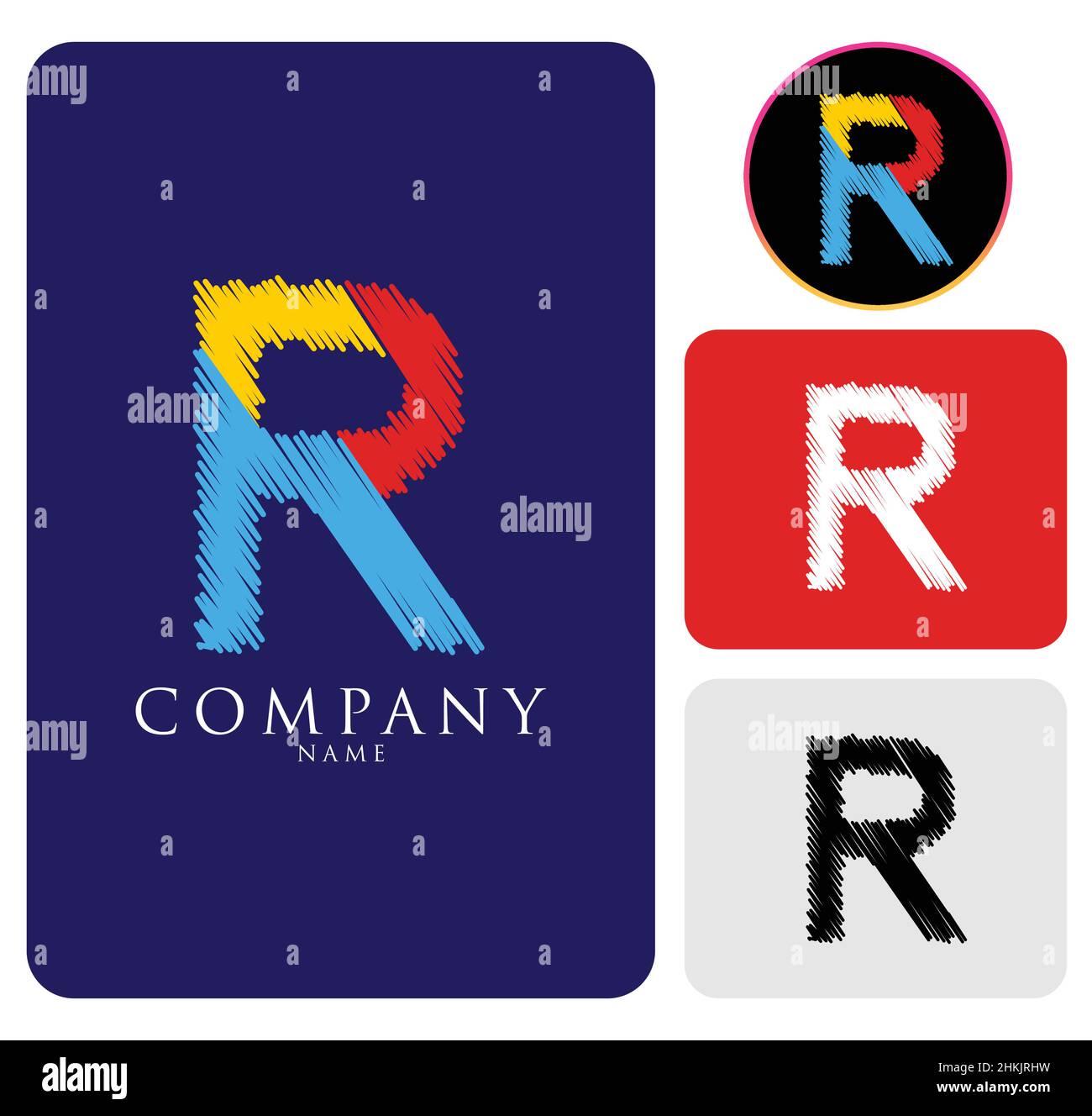 Blue, Black, Red, and White Colorful alphabet Abstract letter R logo ...