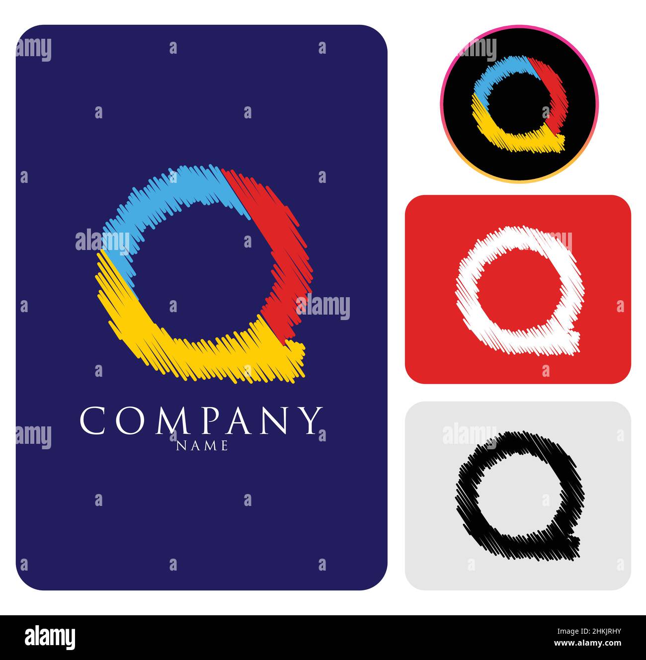 Blue, Black, Red, and White Colorful alphabet Abstract letter Q logo ...