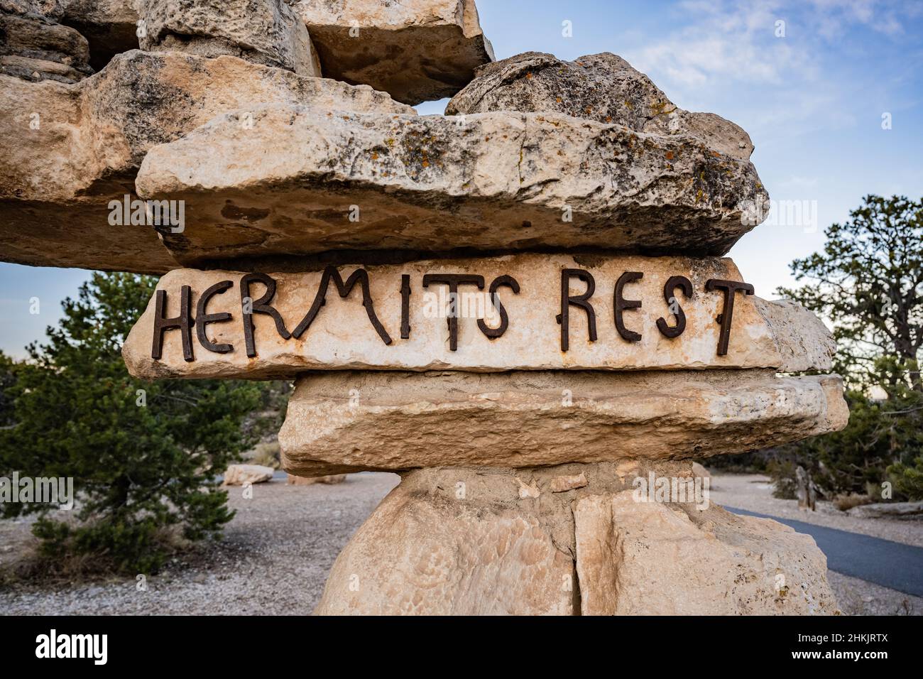 Hermits Rest Sign Close Up at popular stop along the South Rim of the ...