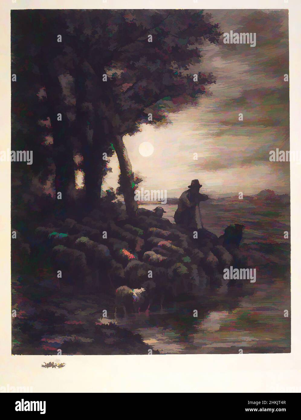 Art inspired by Moonlight, After Charles-Émile Jacque, French, 1813 ...