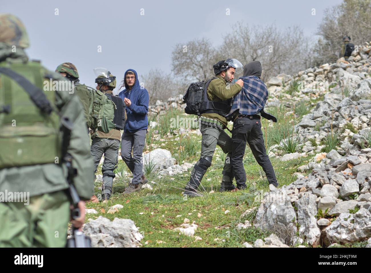 Burin, Palestine. 04th Feb, 2022. IDF soldiers preventing Jewish ...