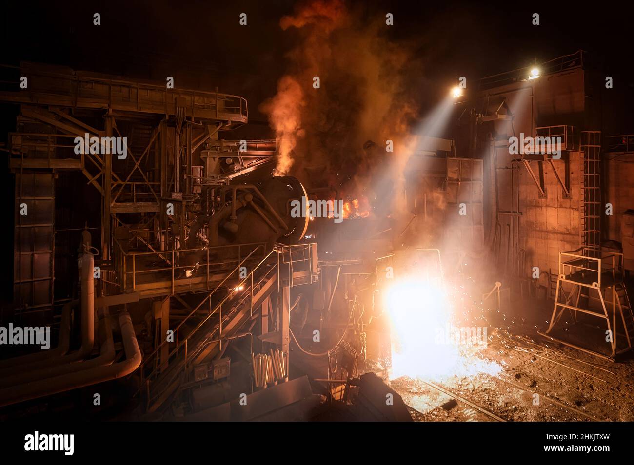 Discharge of liquid metal from a metallurgical furnace Stock Photo - Alamy