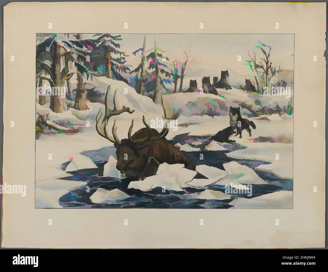 Art inspired by Moose and Wolves, A Narrow Escape, Currier & Ives ...