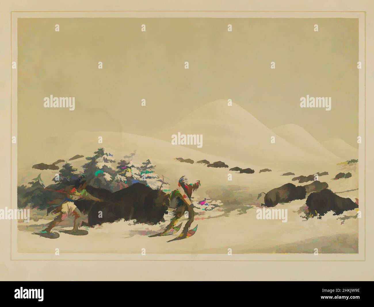 Art inspired by Buffalo Hunt, on Snow Shoes, George Catlin, American ...