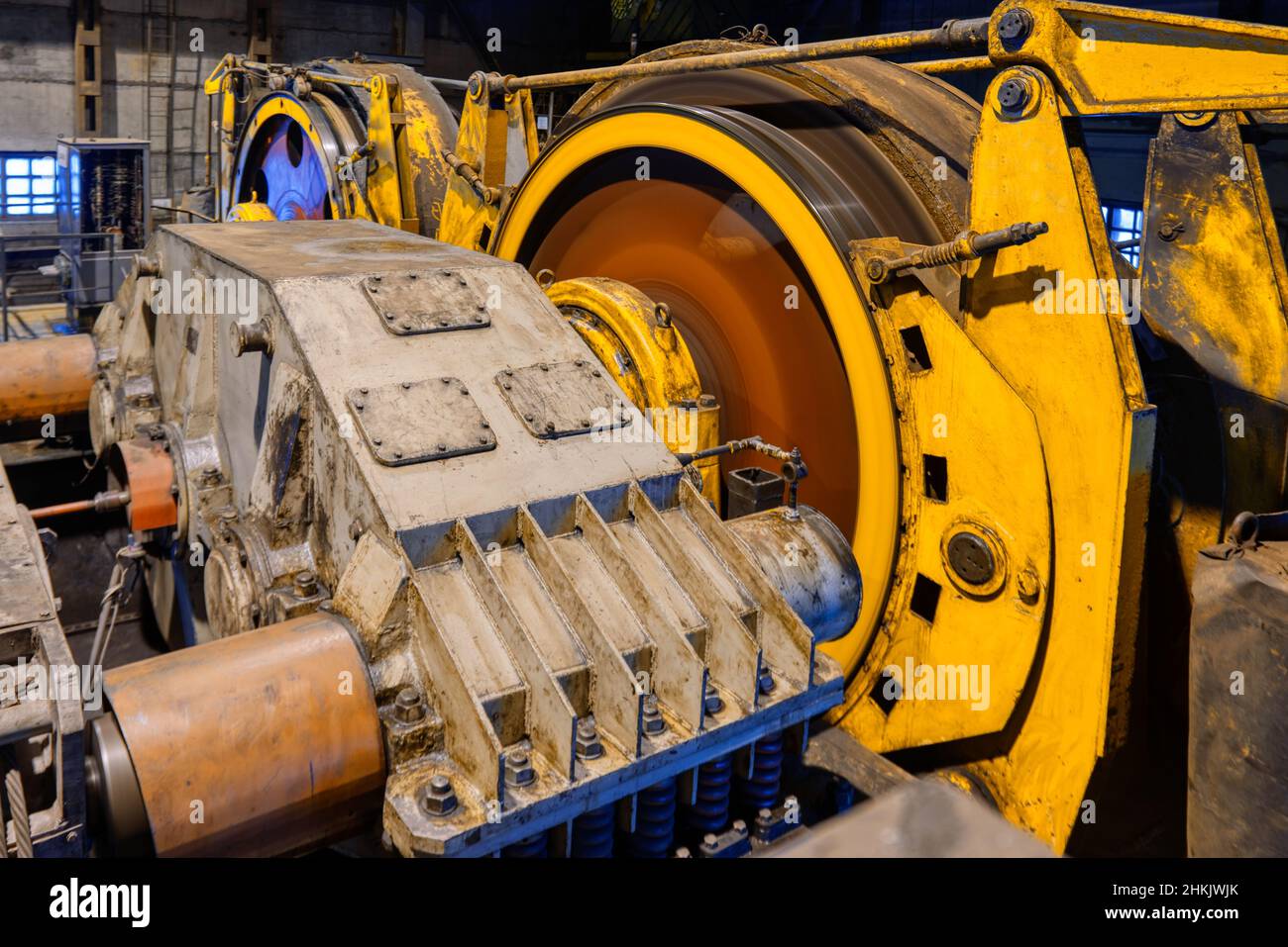 Huge shaft elevator machine. Modern equipment for lifting and lowering ...