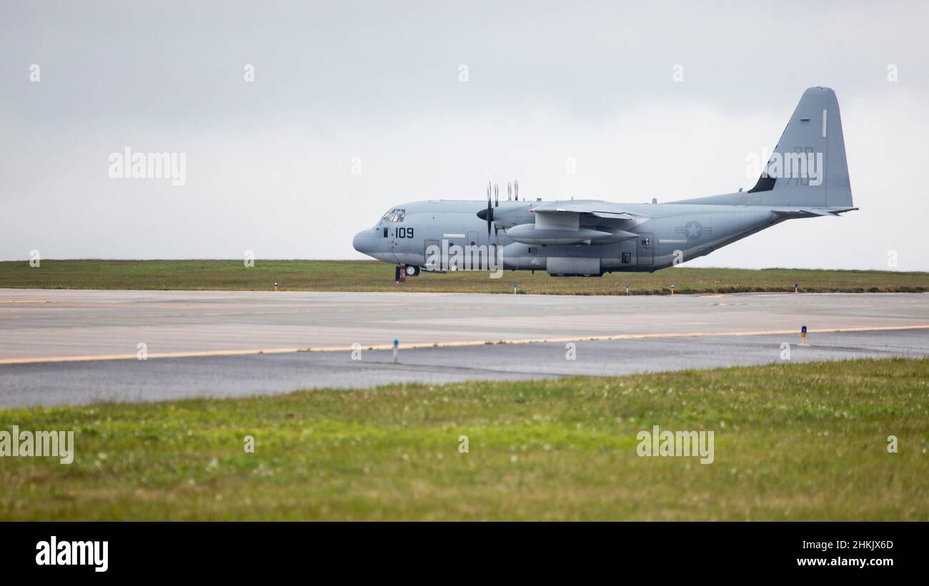 A U.S. Marine Corps KC-130J Super Hercules aircraft with Marine Aerial ...