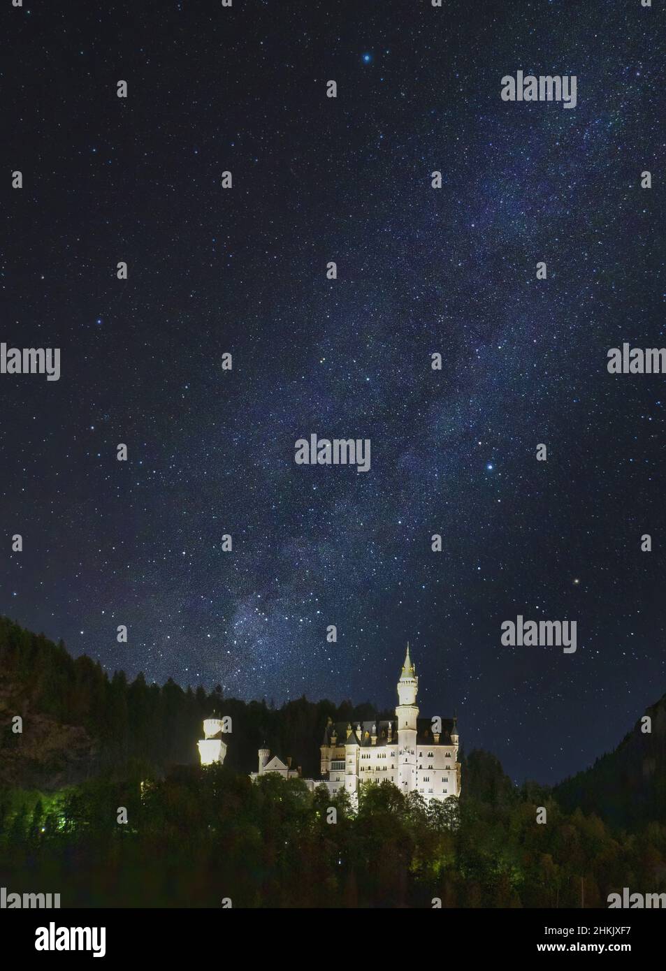 Neuschwanstein Castle at night, Germany, Bavaria, Allgaeu Stock Photo ...