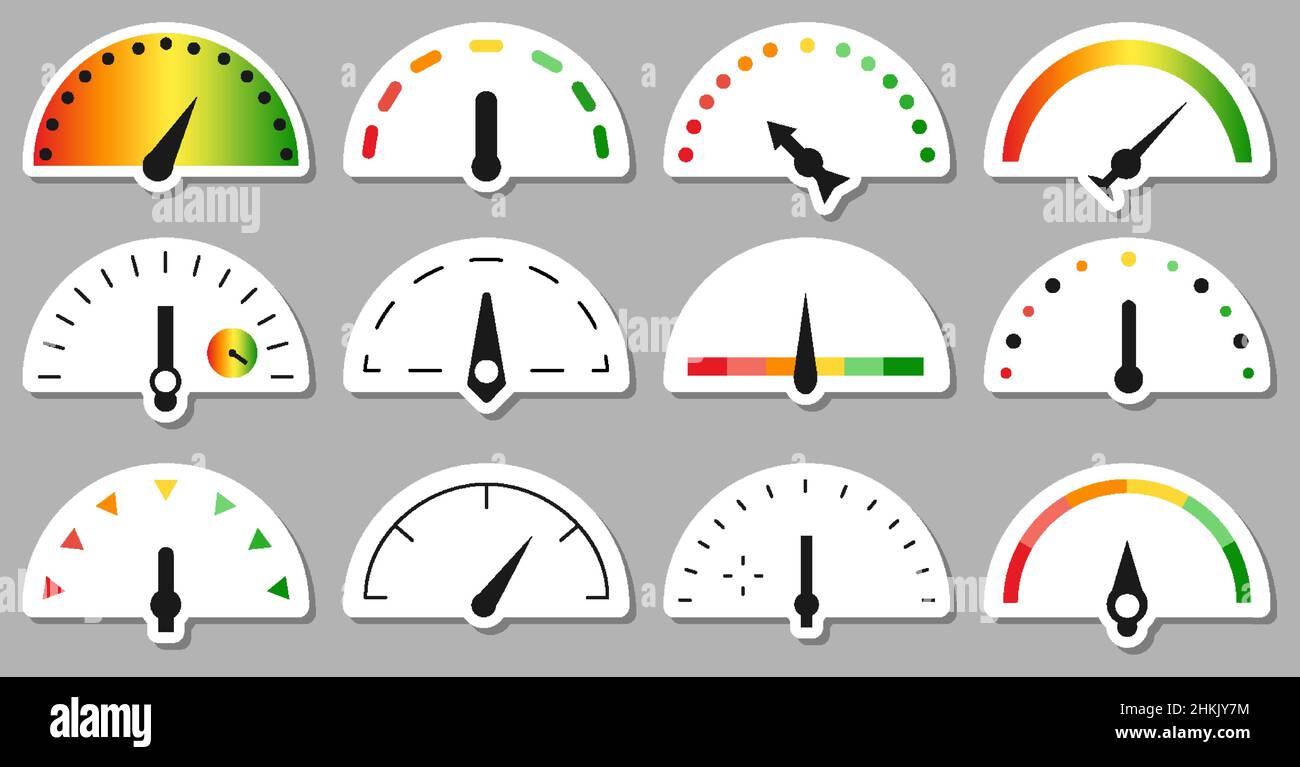Speedometers and indicators, scales sticker label template icon set ...