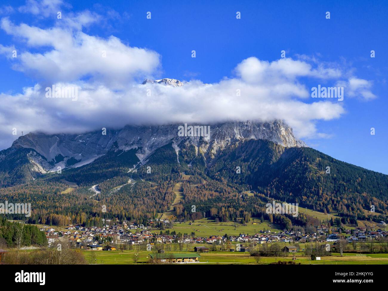Ehrwald at the base of the Zugspitze, Wetterstein range, Austria, Tyrol ...