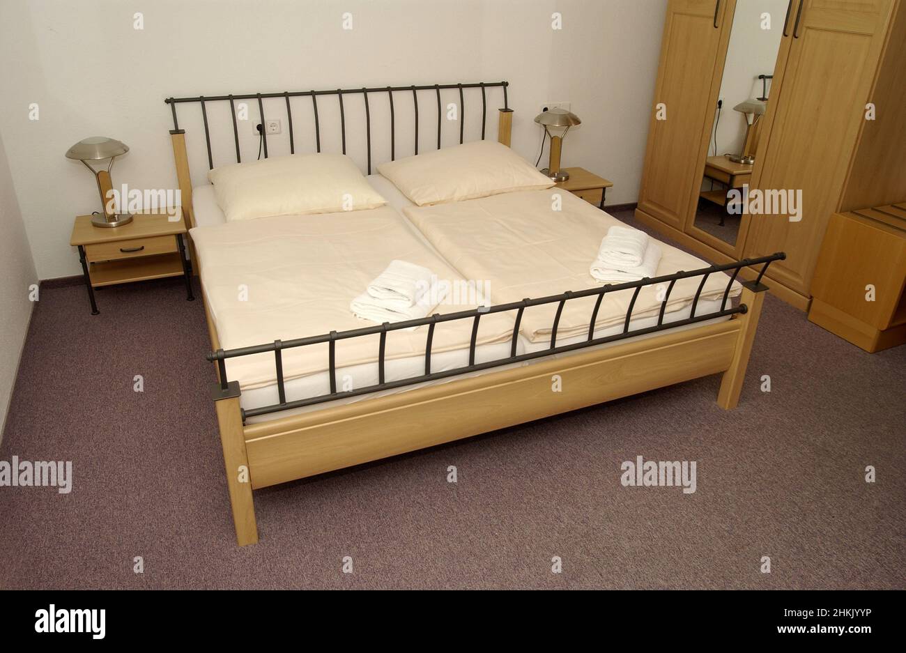unused fresh double bed in a hotel room, Germany Stock Photo - Alamy