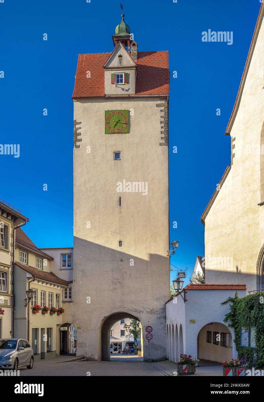 Town gate Wassertorturm in Isny im Allgaeu, Germany, Baden-Wuerttemberg ...