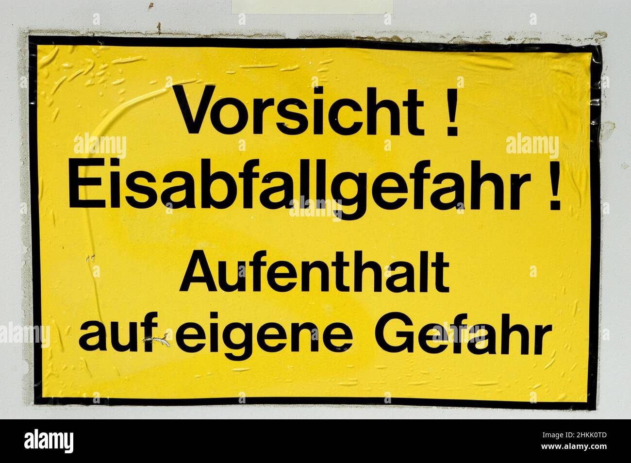 sign caution ice fall hazard, Germany Stock Photo - Alamy