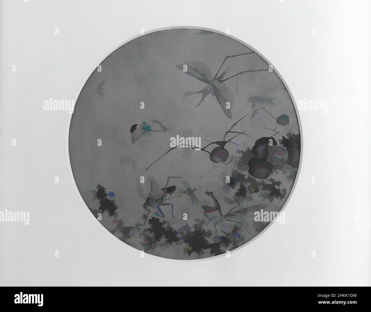 Art inspired by Four Insects in a Garden Setting, Ink color on silk ...