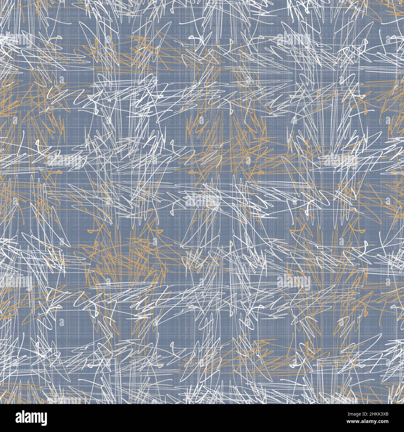 French blue doodle motif linen seamless pattern. Tonal country cottage ...