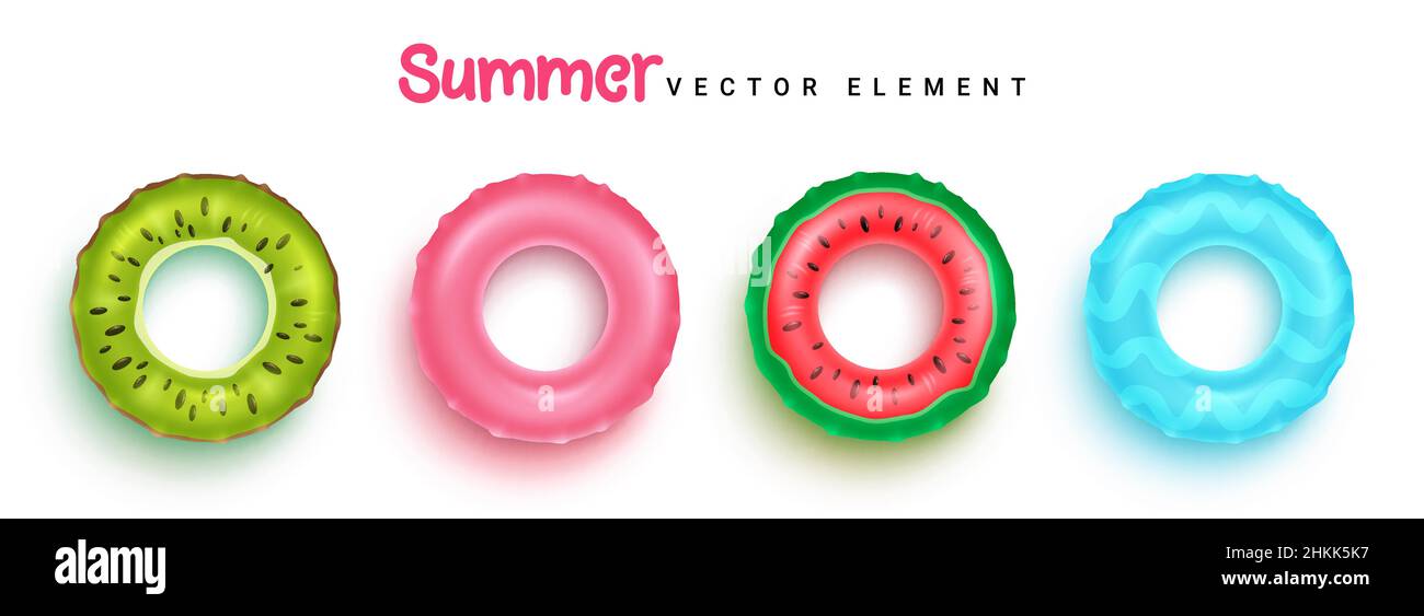 Summer floaters vector set design. Swimming 3d floater rings in fruit ...