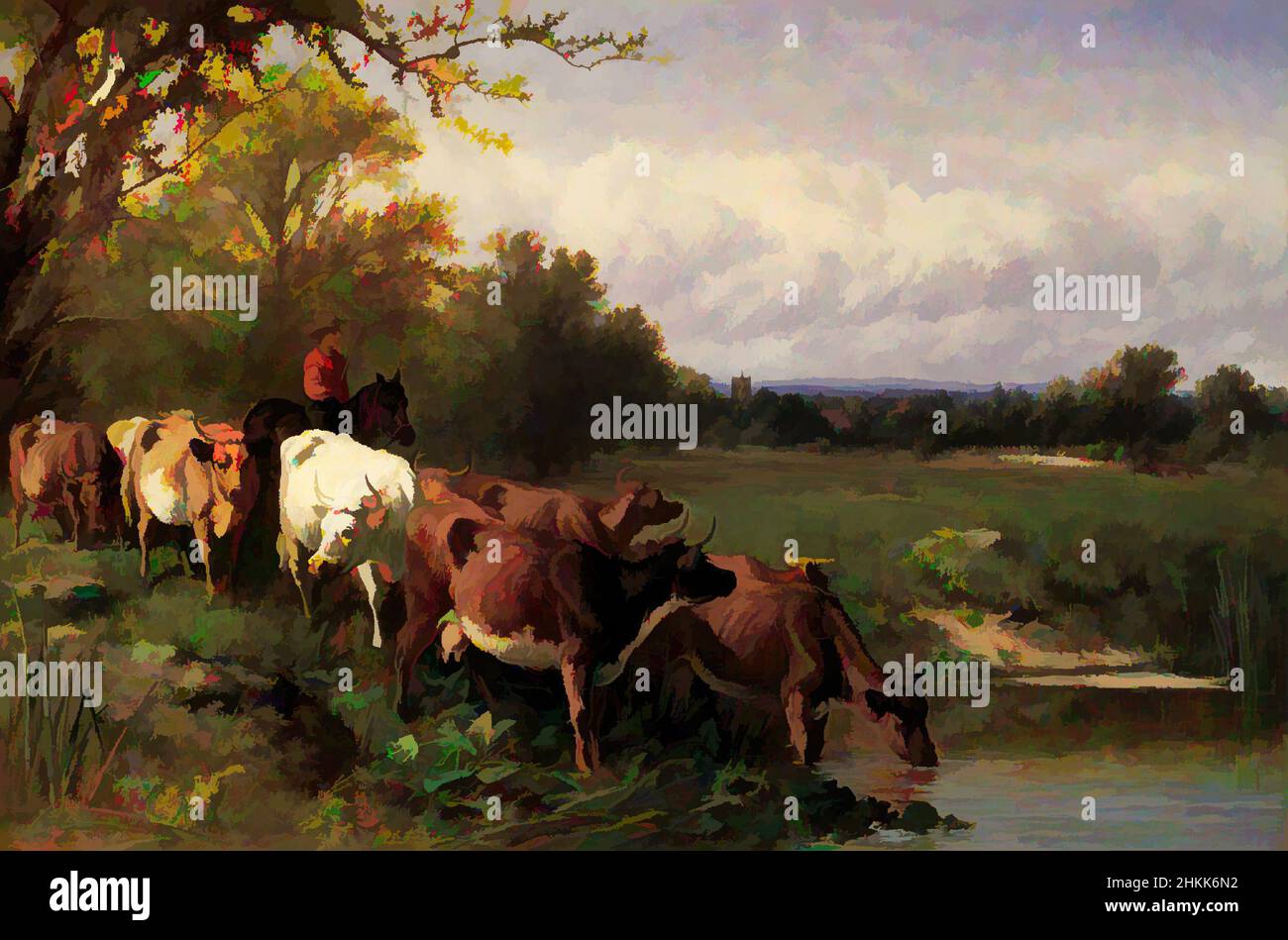 Art inspired by Cattle and Landscape, Oil on canvas, 1867, 19 13/16 x ...
