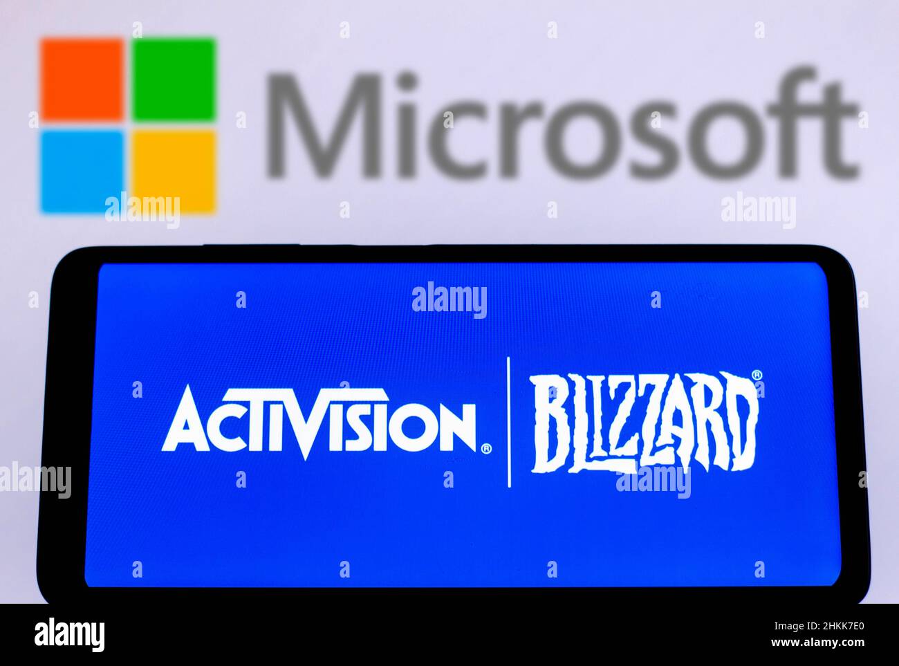 In this photo illustration Activision Blizzard logo seen displayed on a ...
