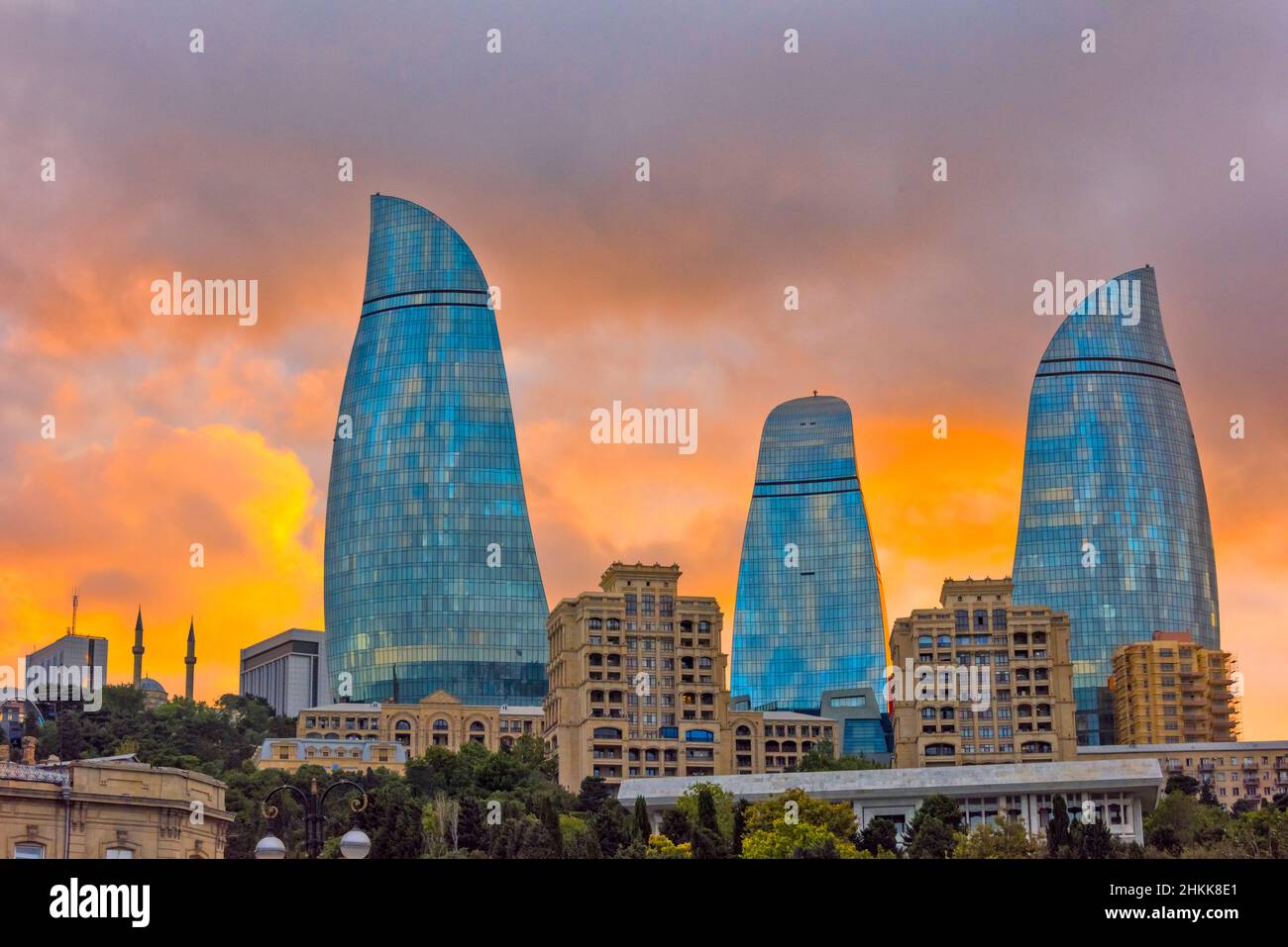 Flame Towers at sunset, Baku, Azerbaijan Stock Photo - Alamy