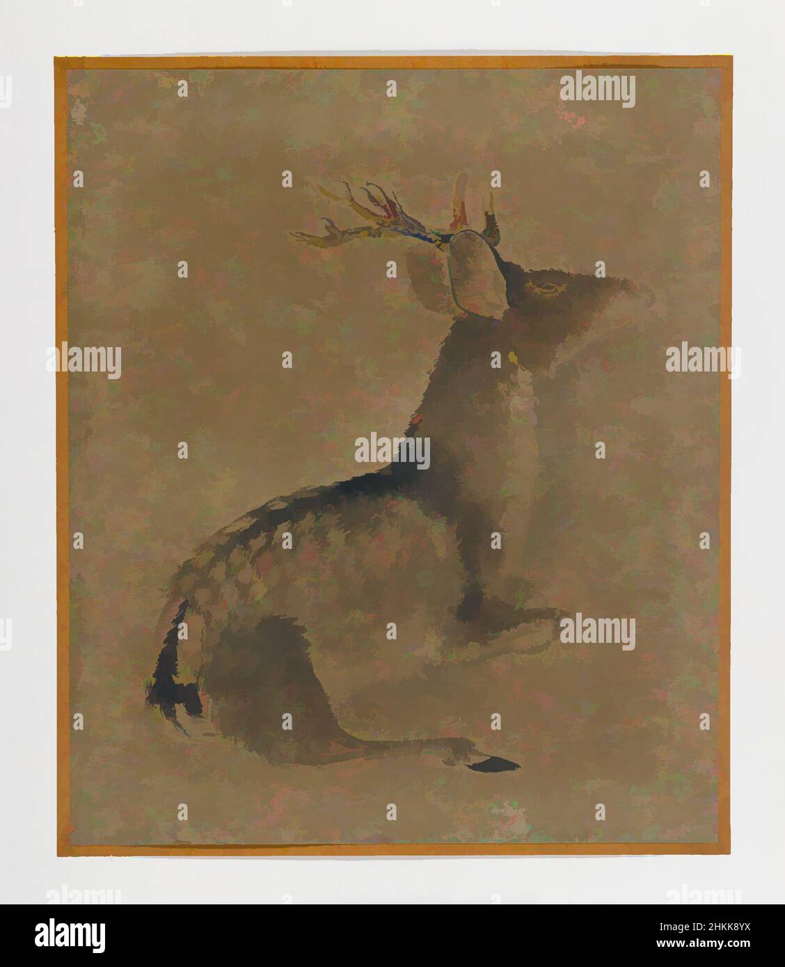 Art inspired by Recumbent Deer, Album leaf, ink and sepia on paper ...