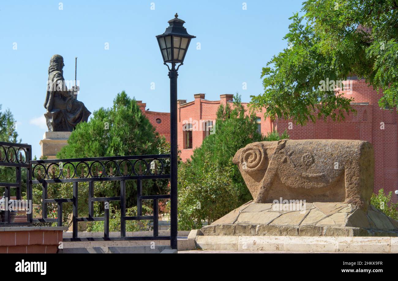 Statue in the square of Dede-Gorqud, Nakhchivan, Nakhchivan Autonomous ...