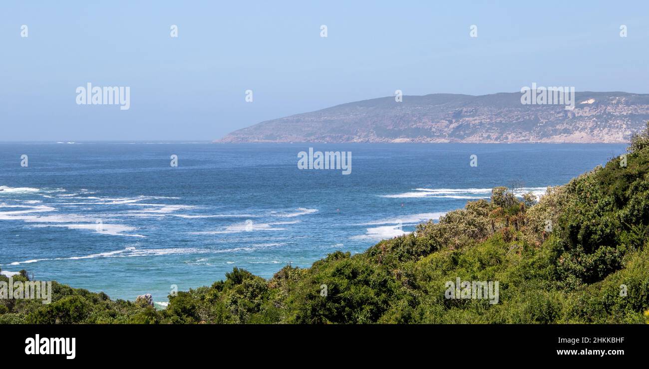 A view over the Atlantic Ocean from the coastal town of Plettenberg Bay ...