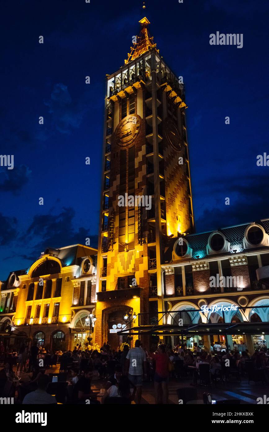 Night view of clock tower at Batumi Piazza, Batumi, Georgia Stock Photo ...