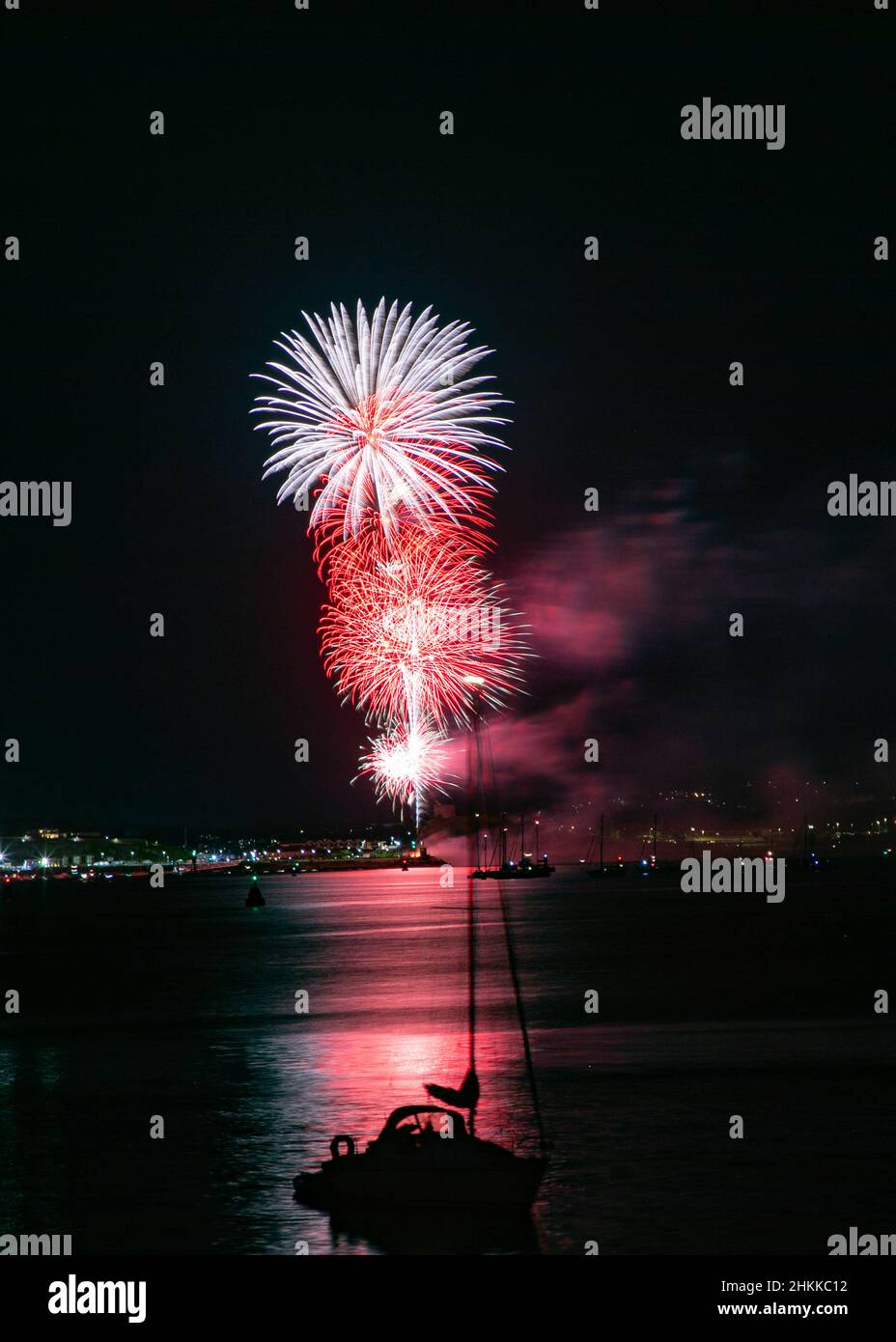 Beautiful view of fireworks over the Barbican Harbour at Plymouth from ...
