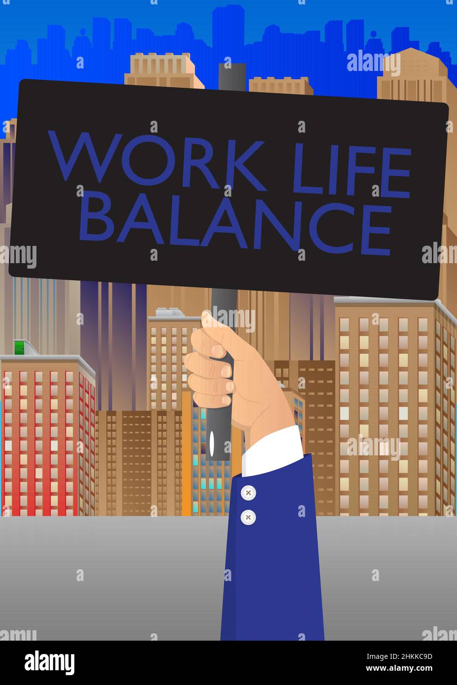 Hand holding up a banner with Work life balance text. Man showing ...