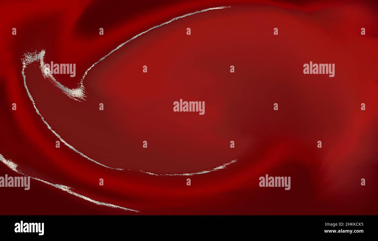 Deep red abstract fluid swirls highlighted with silver metallic foil ...
