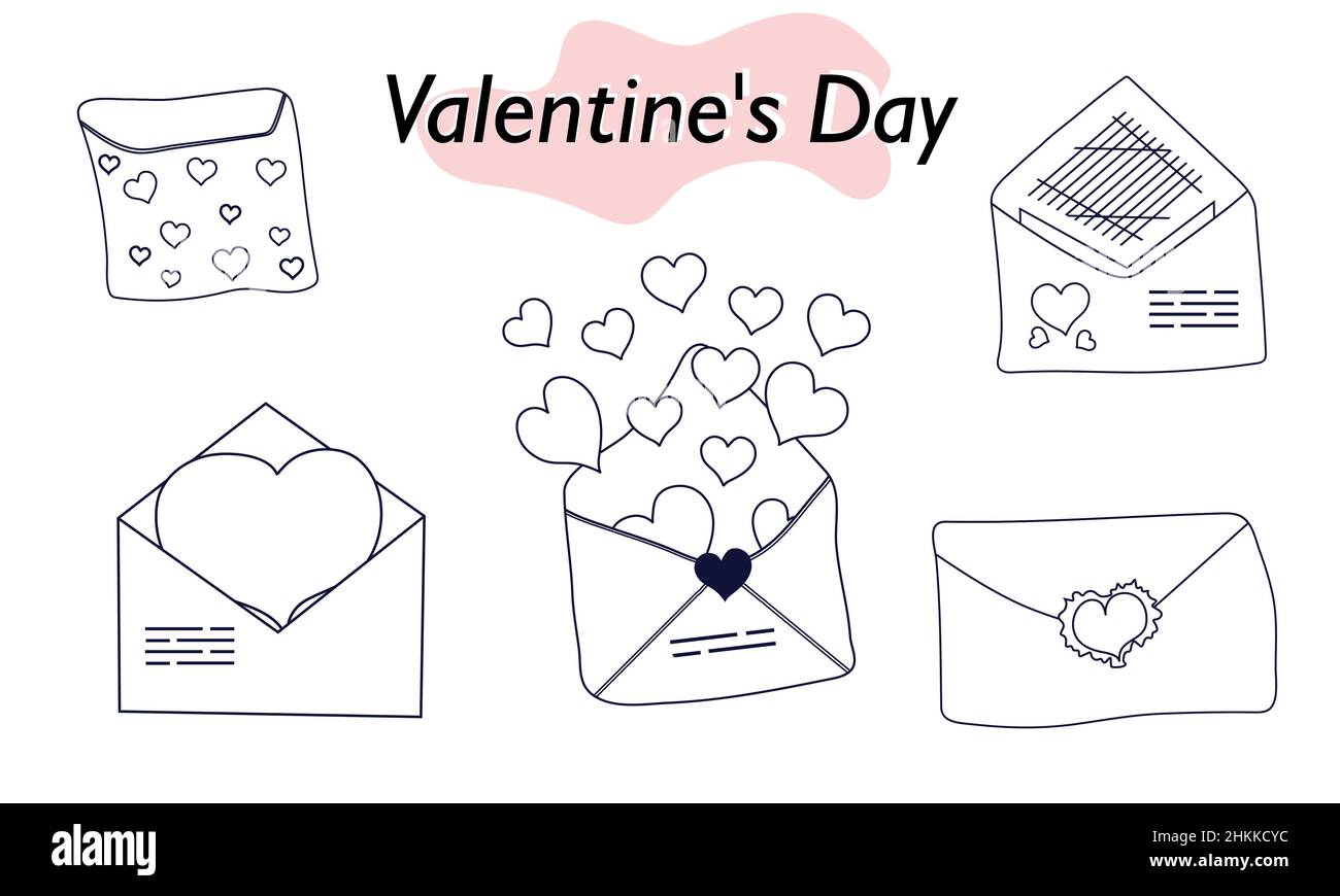 A set of items for Valentines Day. Envelopes, valentines, letters. In ...