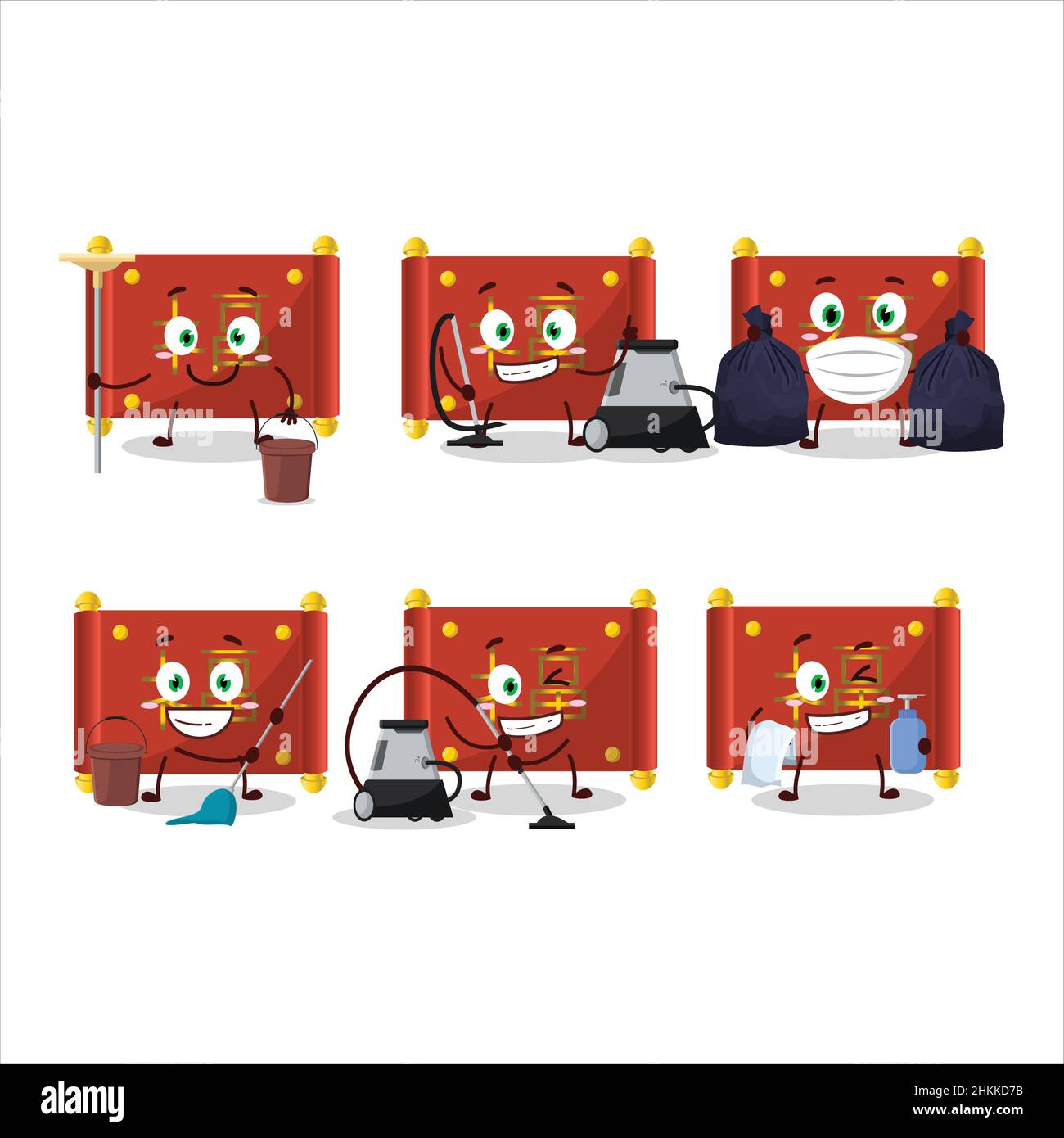 Cleaning service red paper roll chinese cute cartoon character using ...