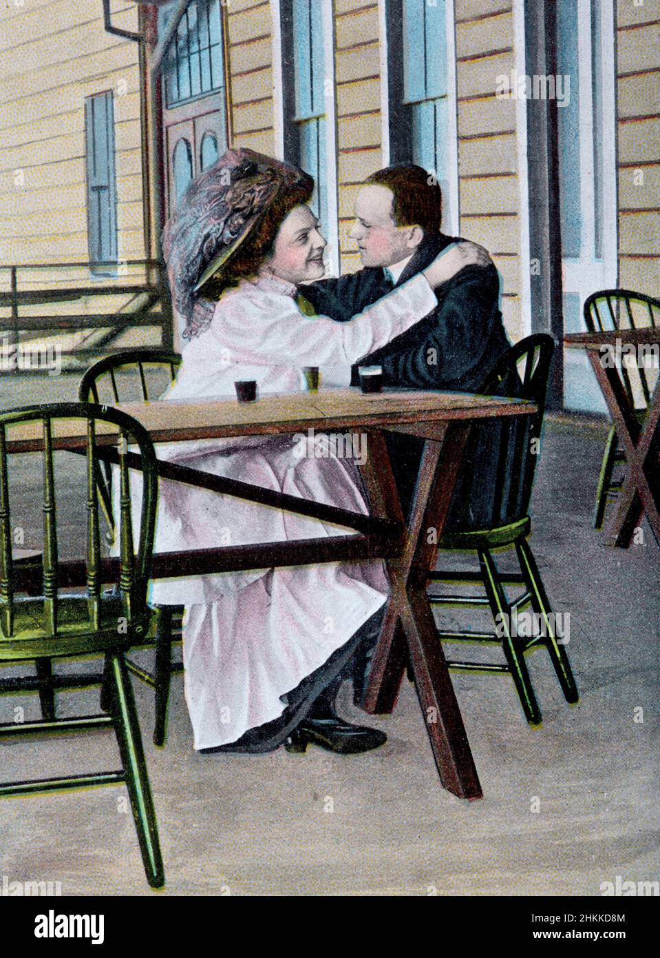 Postcard depiction of a middle-aged couple in love, 1910 Stock Photo ...