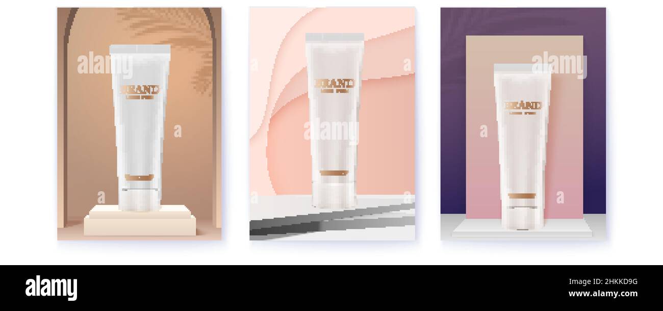 Tube of cosmetic product ads posters set. Skincare cream tubes Stock ...