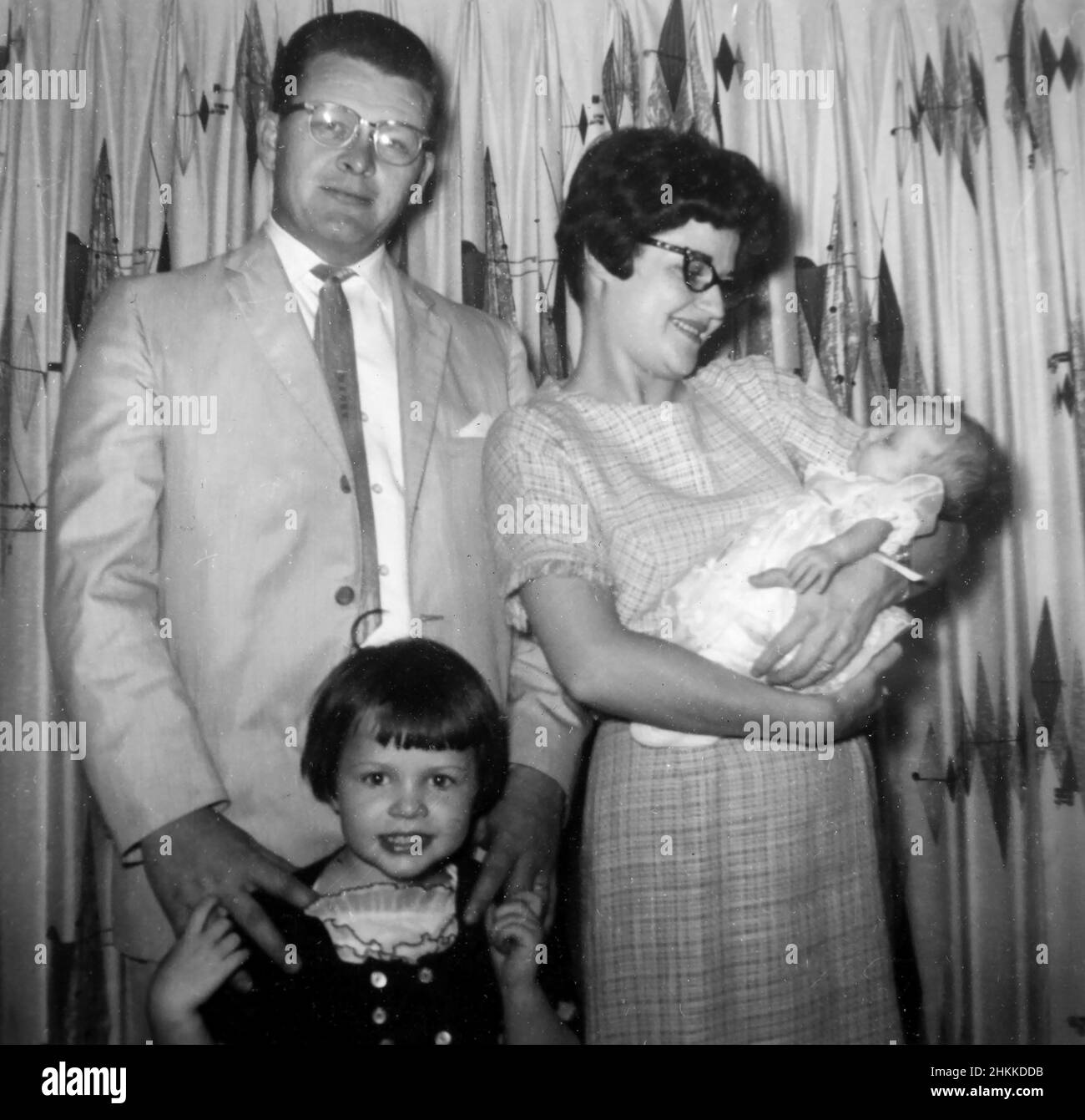 Nuclear family is shown in a portrait, ca. 1958 Stock Photo - Alamy