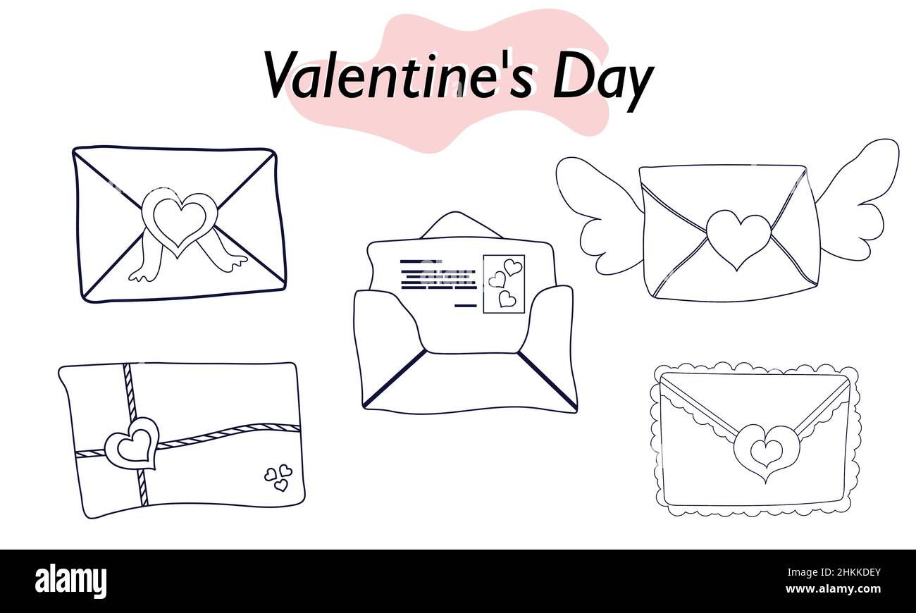 A set of items for Valentines Day. Envelopes, valentines, letters. In ...