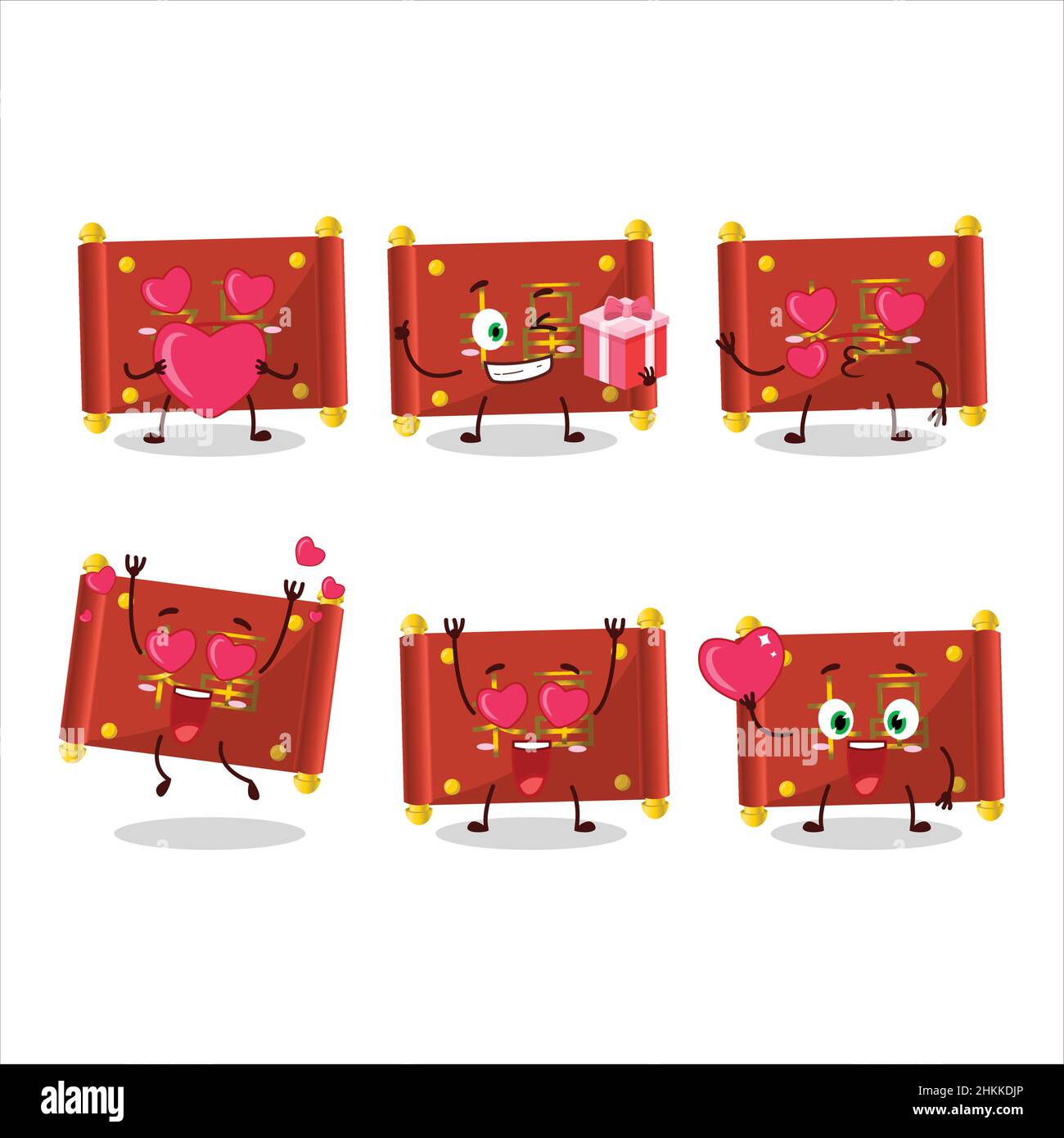 Red paper roll chinese cartoon character with love cute emoticon ...