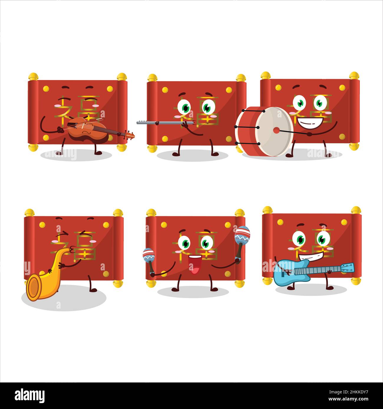 Cartoon character of red paper roll chinese playing some musical ...