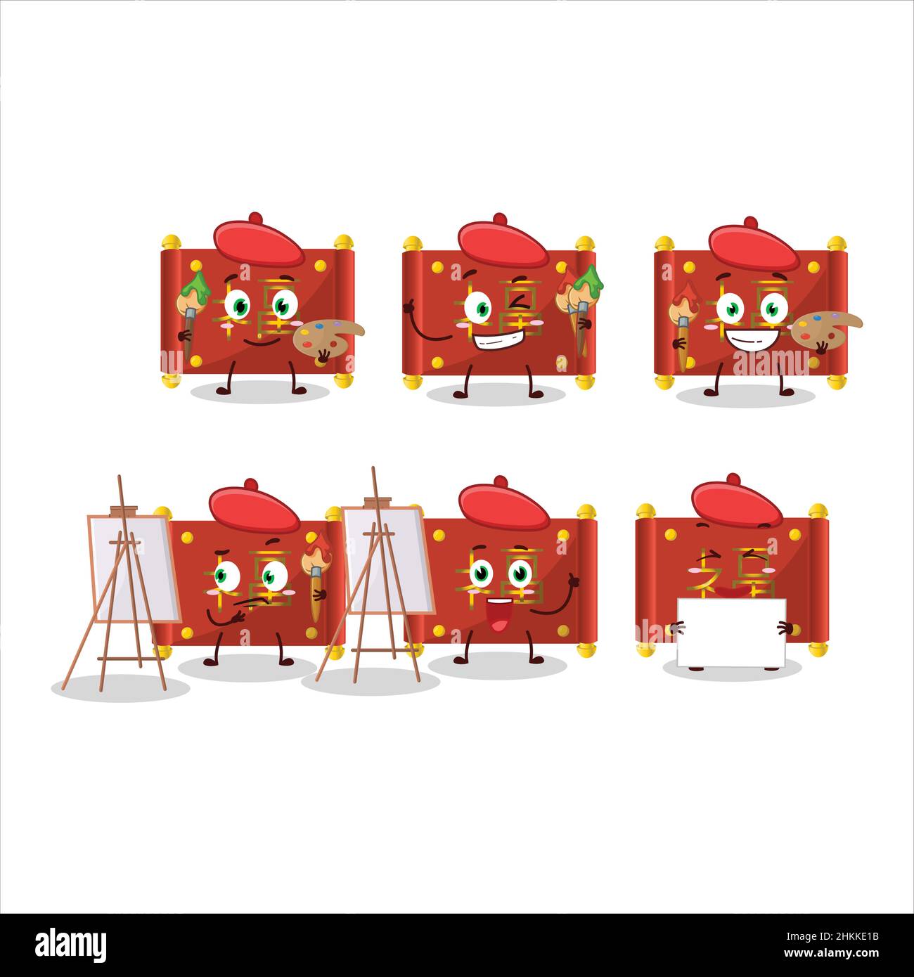 Artistic Artist of red paper roll chinese cartoon character painting ...