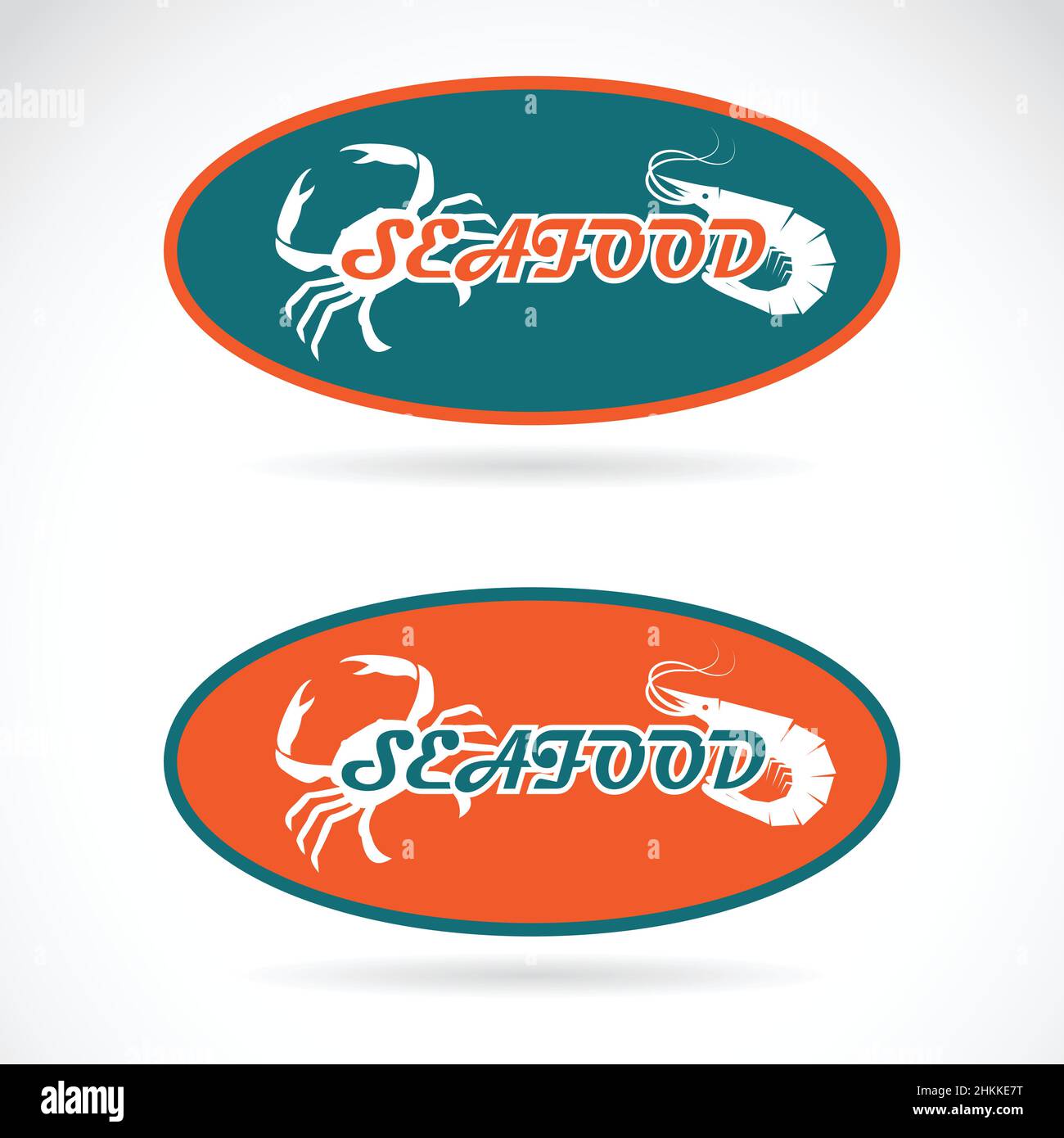 Set of vector crab and shrimp seafood labels on white background. Easy ...