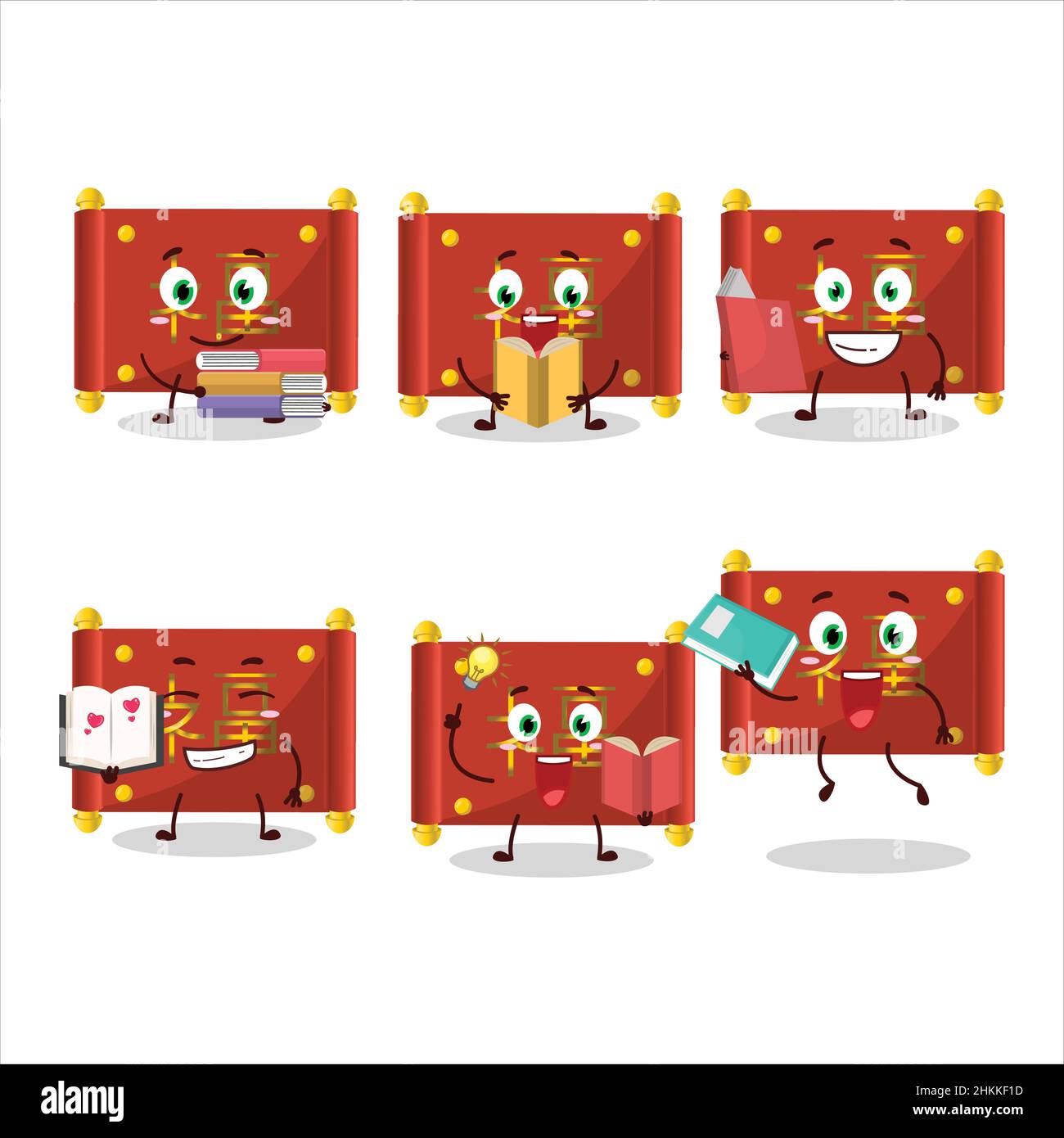 A picture of red paper roll chinese cartoon character concept reading ...