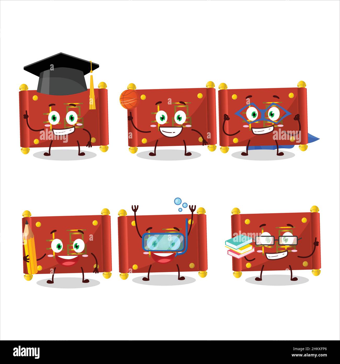 School student of red paper roll chinese cartoon character with various ...